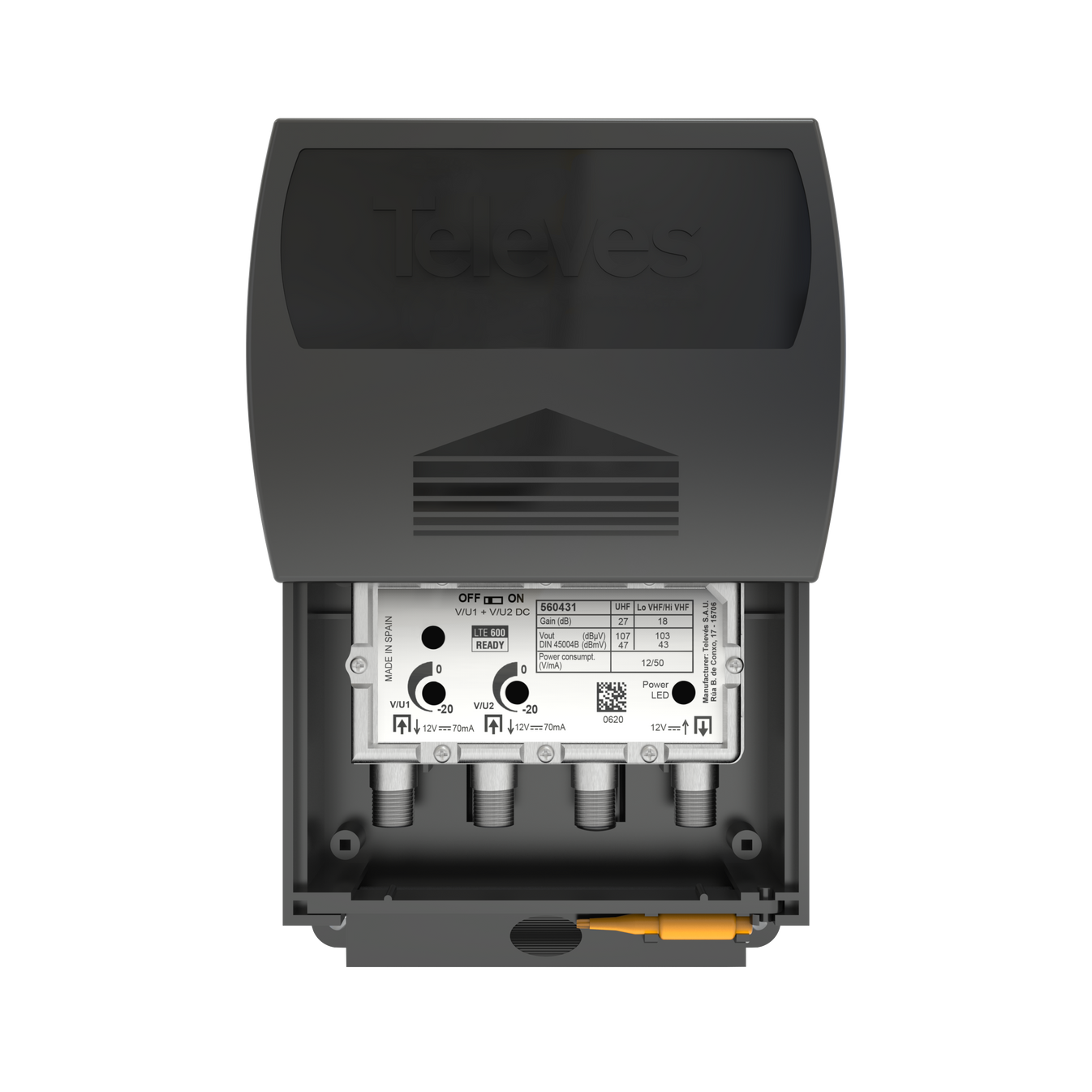 Televes 560483 Dual Input Antenna Preamp, Coaxial F-fitting Connection ...