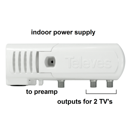 Televes 560483 Dual Input Antenna Preamp, Coaxial F-fitting Connection ...